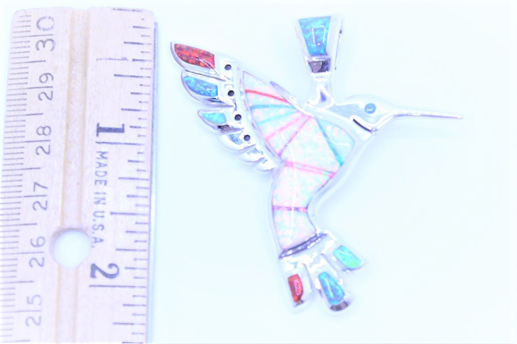Large Opal Hummingbird Pendent- silver star jewelry- southwest jewelry