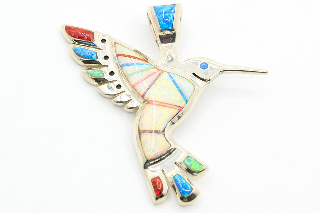 Large Opal Hummingbird Pendent- silver star jewelry- southwest jewelry