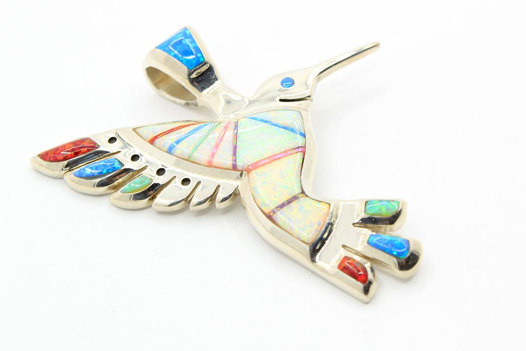 Large Opal Hummingbird Pendent- silver star jewelry- southwest jewelry