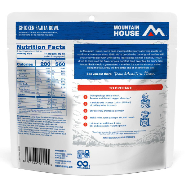 Mountain House Chicken Fajita Bowl Freeze Dried Camp Emergency Food