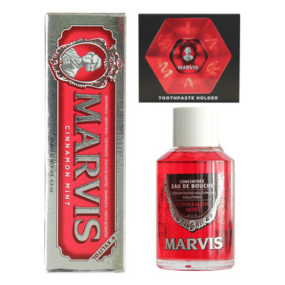 Marvis Cinnamon Toothpaste 85ml, Red Stand + Mouthwash 120ml - SBS UK