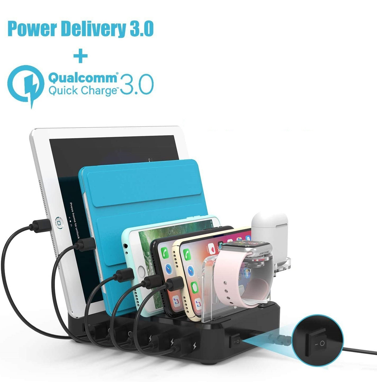 Wireless ProTech Universal 6 Port Multi Bay Charger 68W -PD20W, QC18W ...
