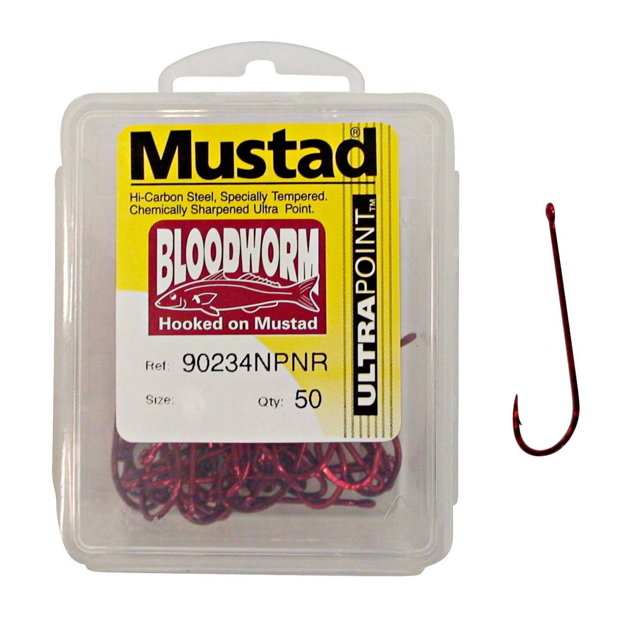 Mustad Bloodworm Long Shank Fishing Hooks Box