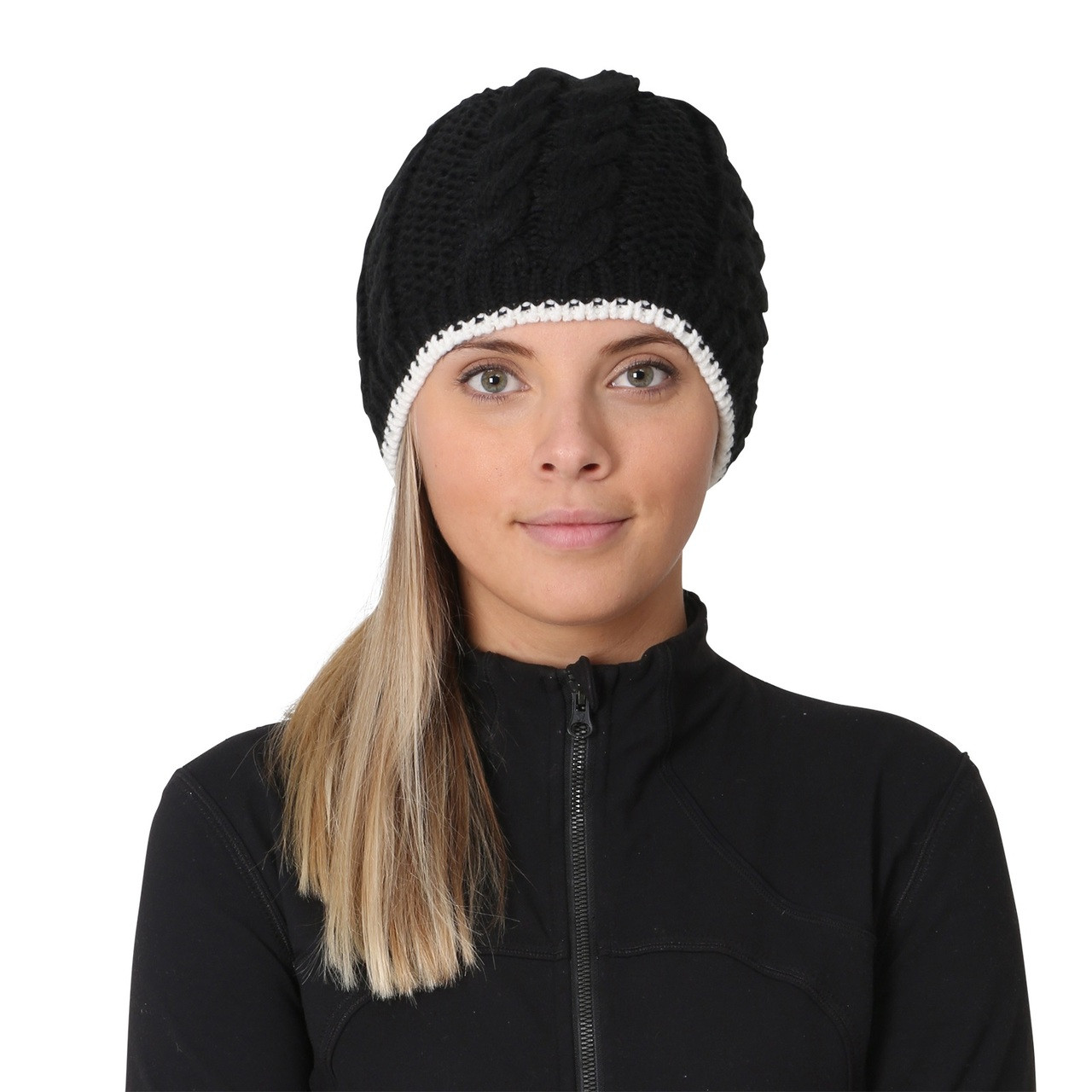 Women's Cable Knit Beanie with Fleece Lining - TrailHeads