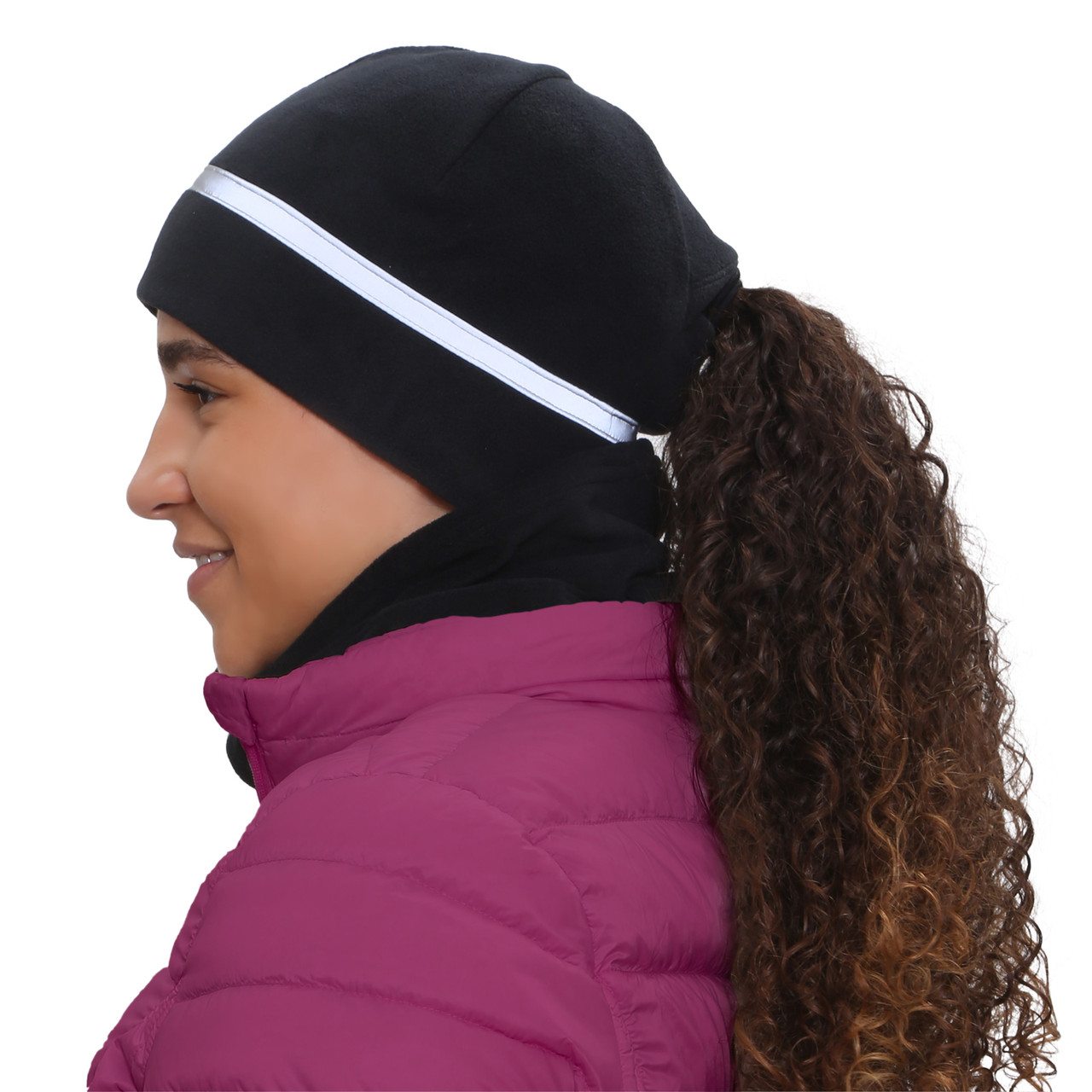 Women's Winter Set - Reflective Ponytail Beanie and Neck Warmer