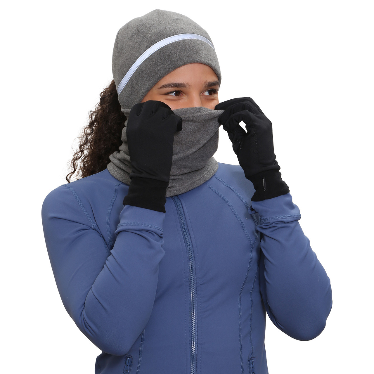 Women's Winter Set - Reflective Ponytail Beanie and Neck Warmer