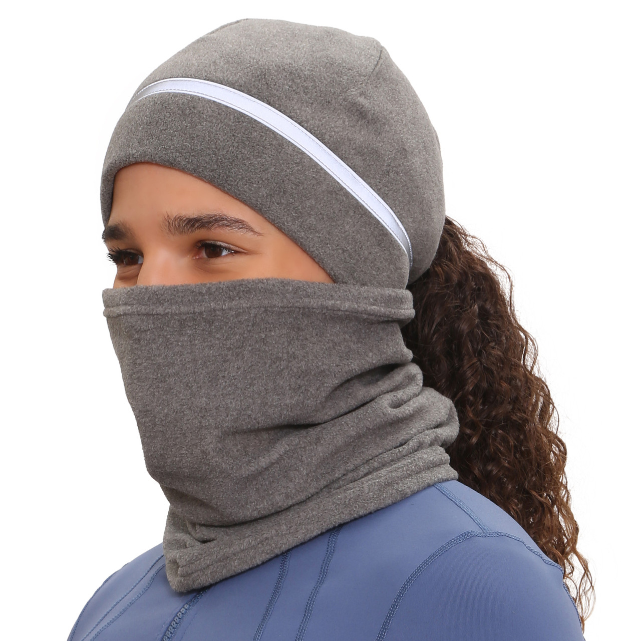 Women's Winter Set - Reflective Ponytail Beanie and Neck Warmer