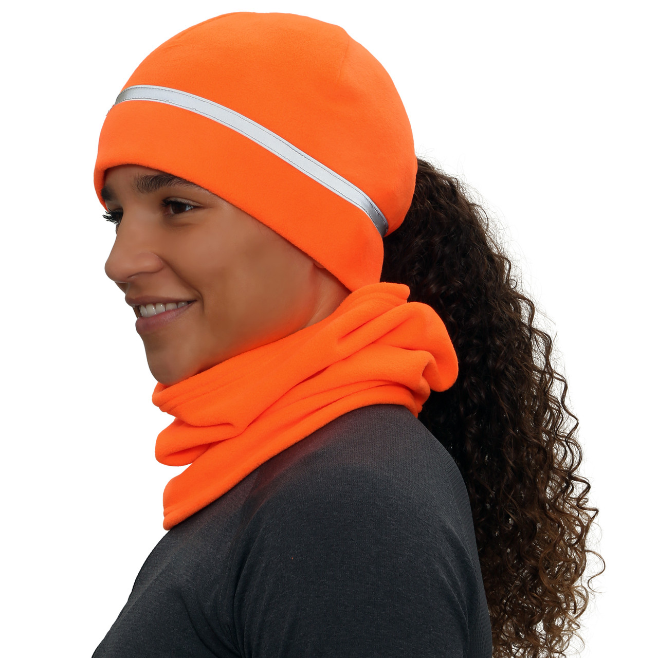 Women's Winter Set - Reflective Ponytail Beanie and Neck Warmer