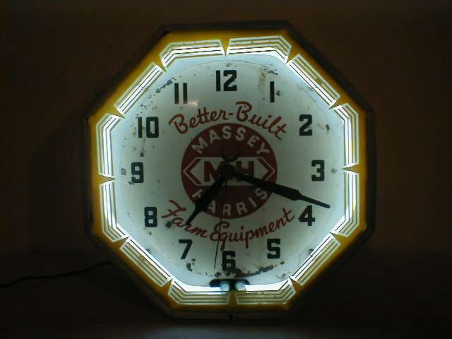 Vintage Massey Harris farm equipment restored neon clock. The glass ...