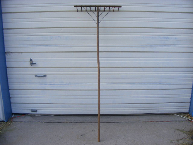 This is an antique wood rake complete with wood tines and measuring 75 ...