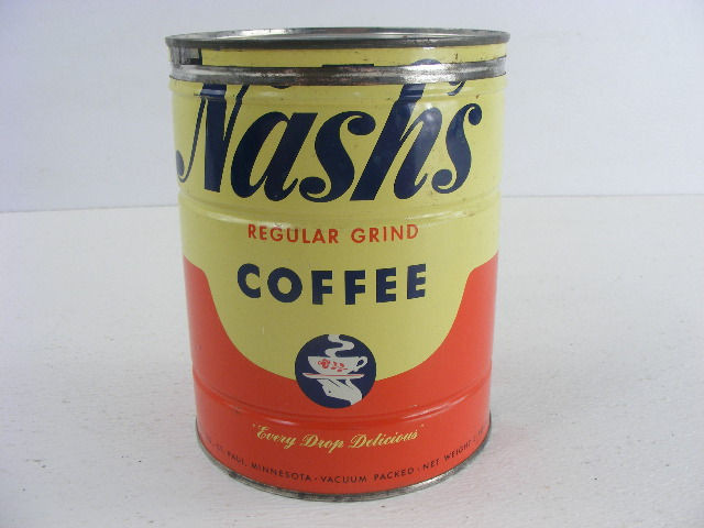 This old Nash Coffee can tin is a two pound size and measures 6 1/2 ...