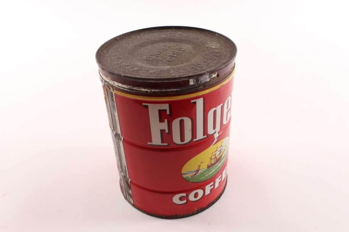 Vintage Folgers Coffee Can With Ship Scene