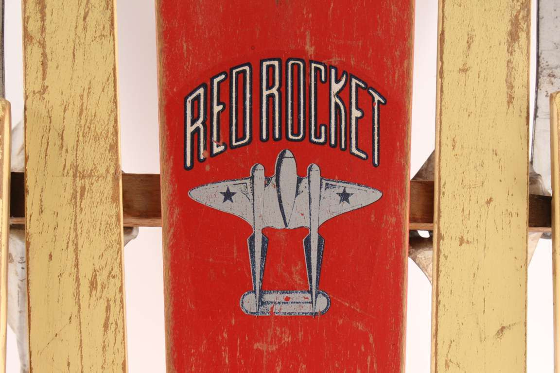 Old Red Rocket Wood Childs Sled Bomber Decal
