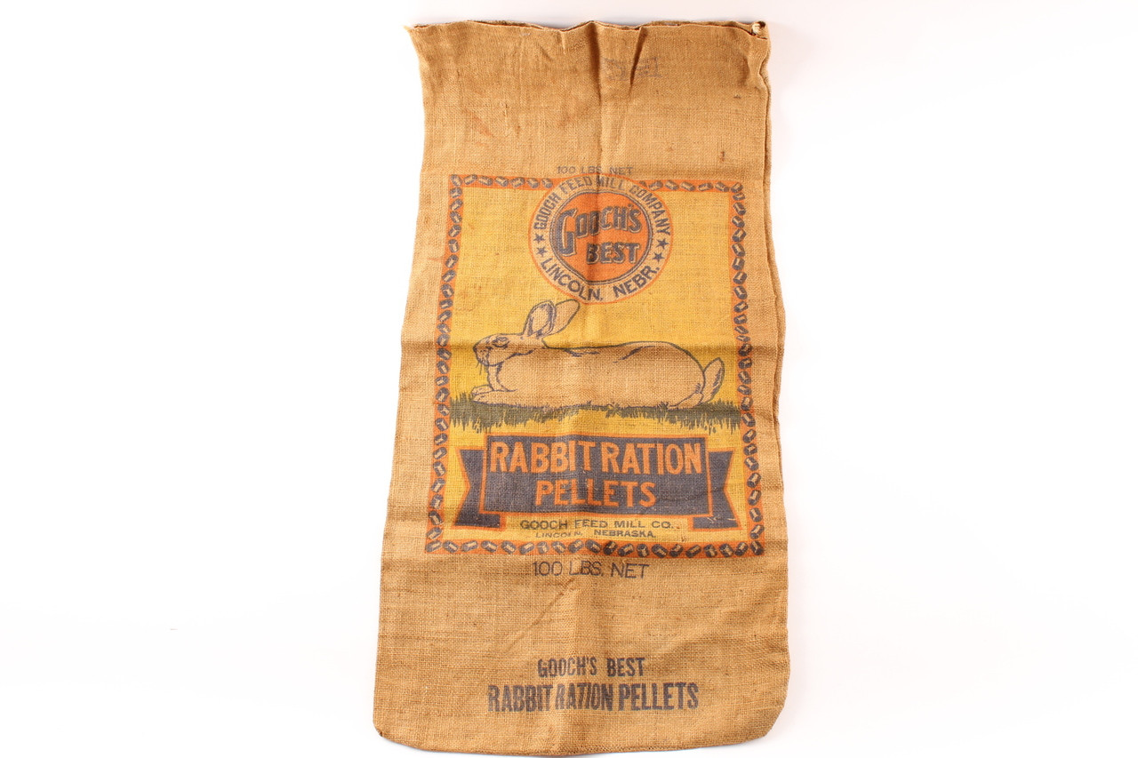 Unusual Vintage Gooch's Best Rabbit Ration Pellets Burlap Bag Sack ...
