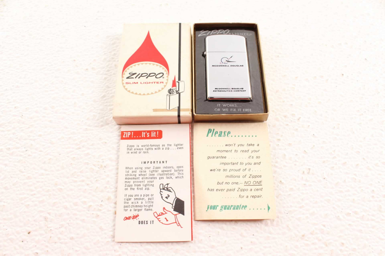 Old 1969 McDonnell Douglas Space Company Advertising Zippo Lighter & Box