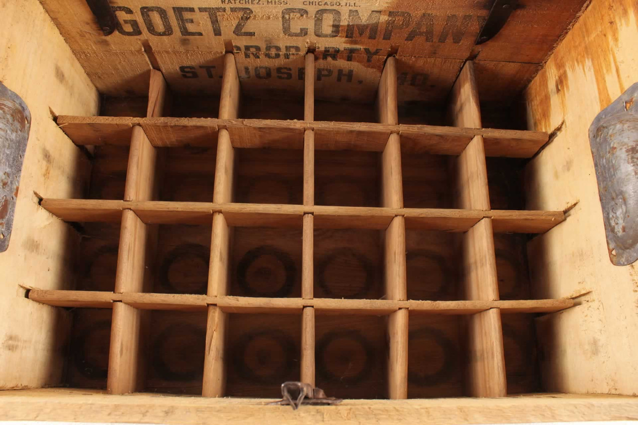 Old Goetz Brewing Company Wooden Beer Bottle Box Case - Antique Mystique