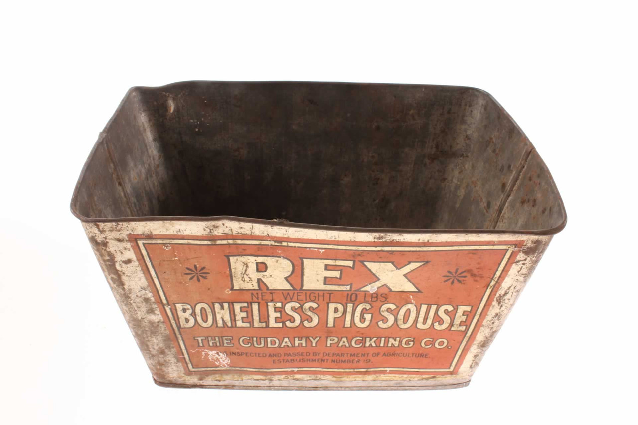 Antique Rex Boneless Pig Souse Tin & Newer Saltina Biscuit Can ...