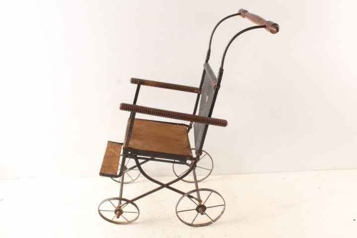Antique Child Doll Size Push Wood & Metal Baby Stroller 24" Tall ...