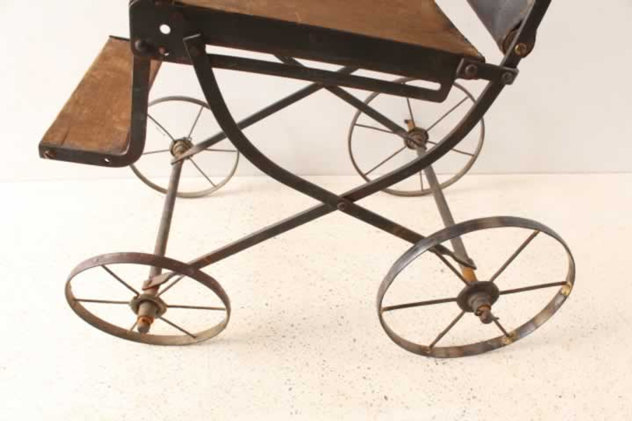 Antique Child Doll Size Push Wood & Metal Baby Stroller 24" Tall ...