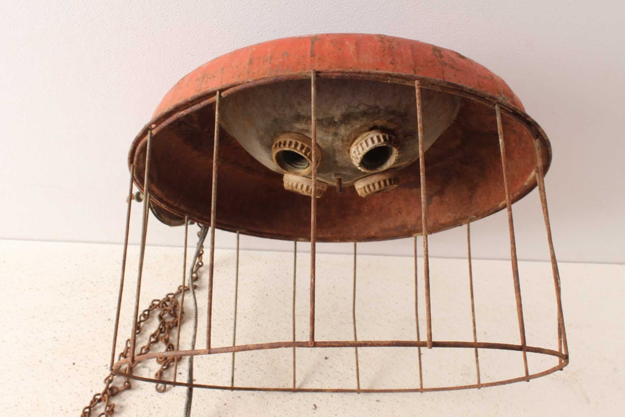 Antique Farm Industrial Hanging Wire Cage 4 Socket Brooder Lamp Light ...