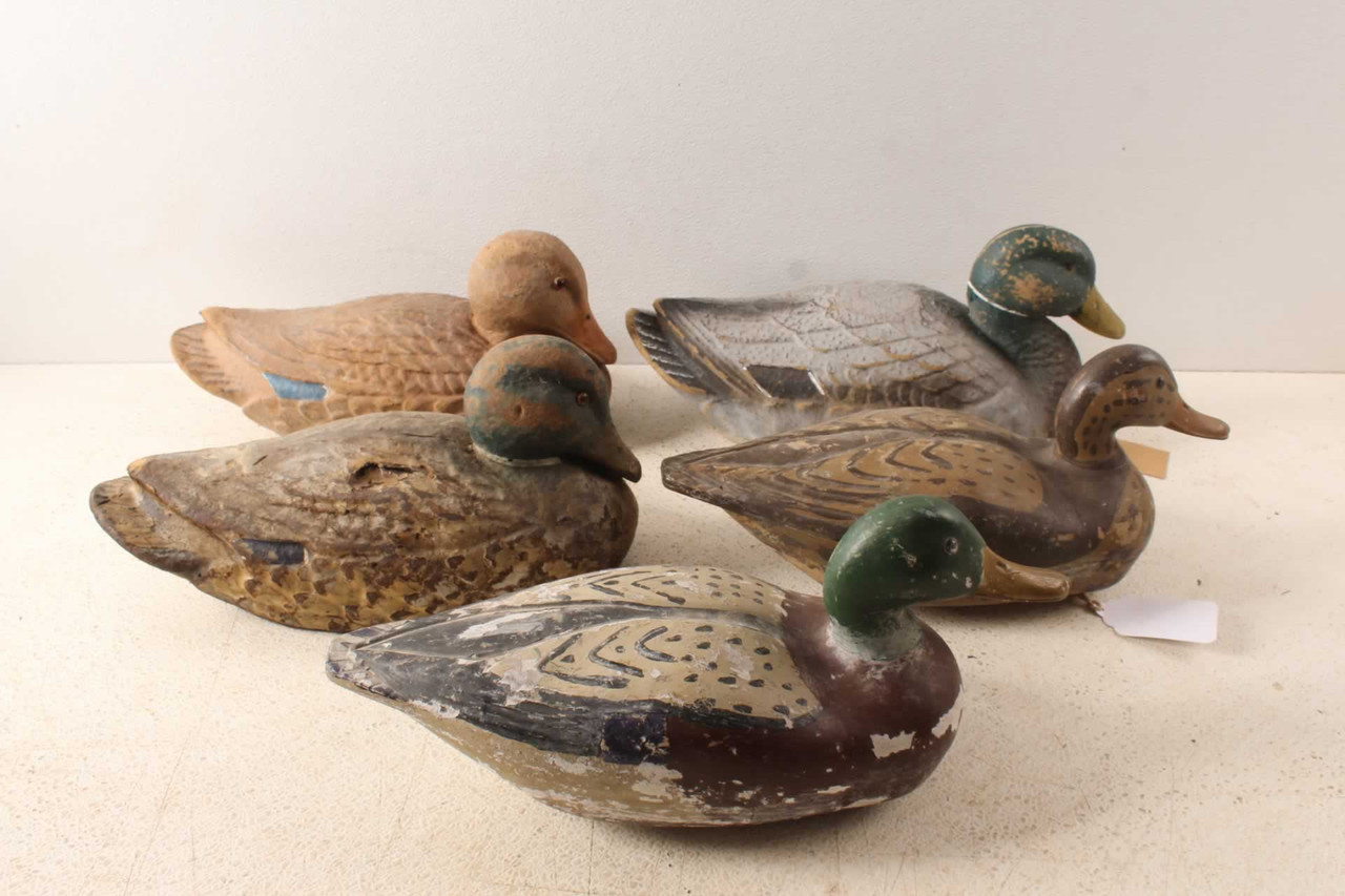 5 Vintage Duck Decoys Paper Mache Fibre & Plastic Ariduck Animal Trap ...