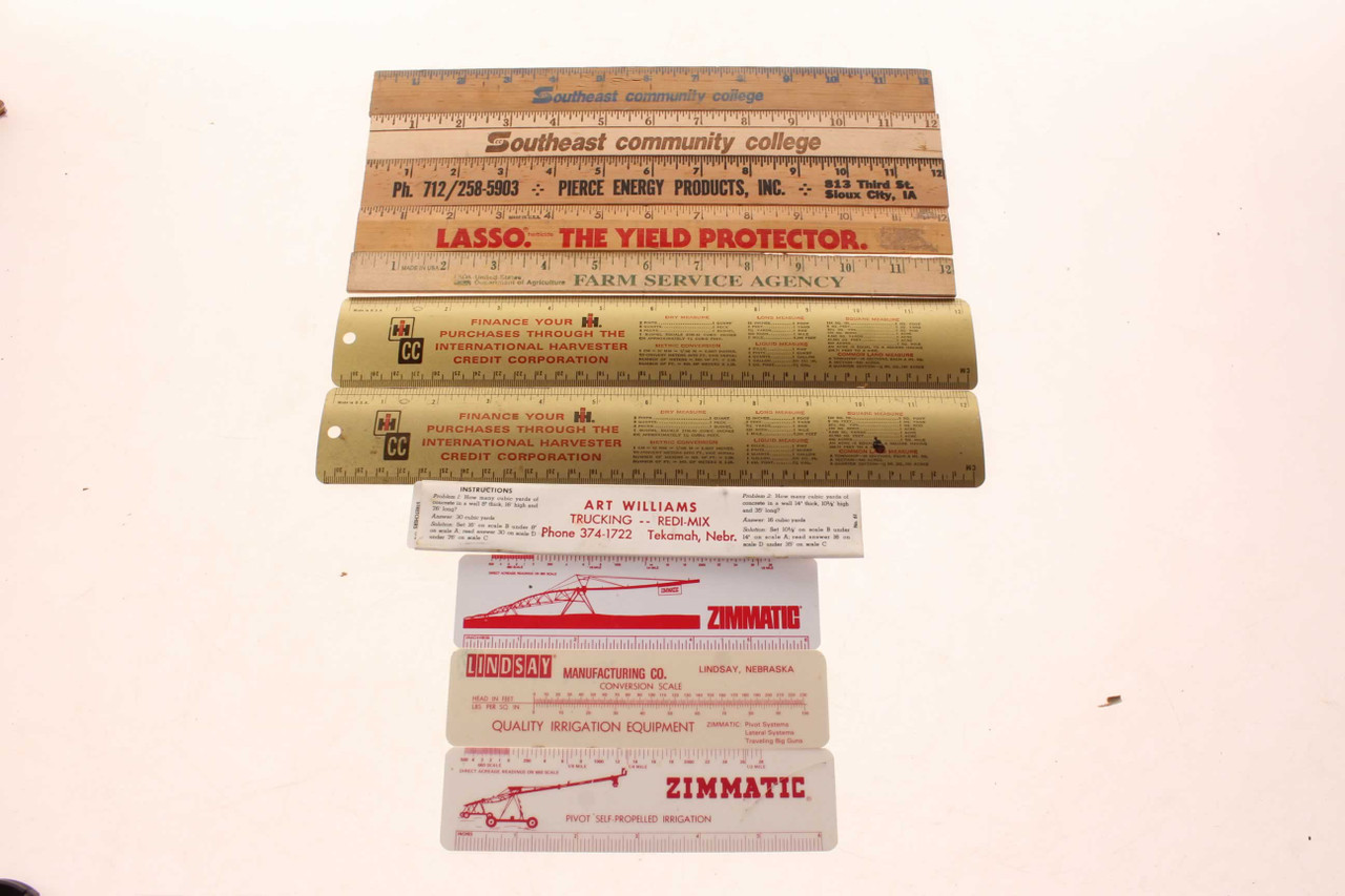 11 Vintage Advertising Rulers Metal Wood IH Farm Equipment Irrigation ...