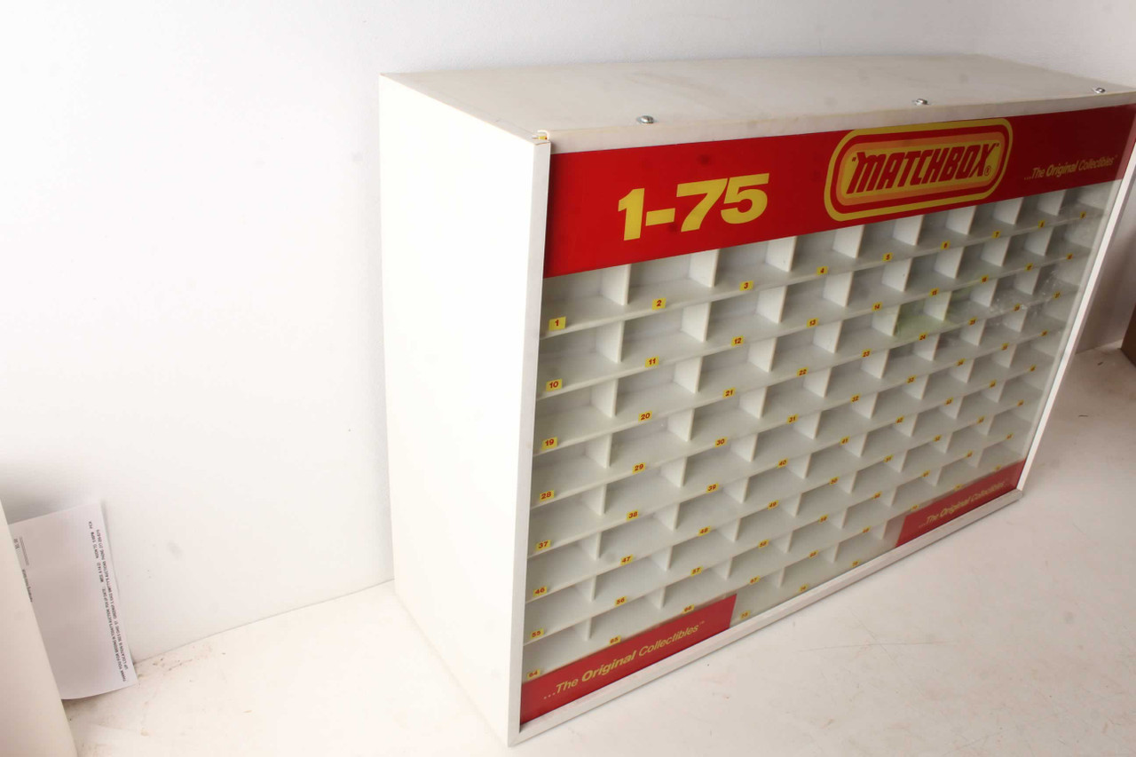 Vintage 1984 Matchbox Die Cast Toy 75 Car Store Counter Display Cabinet ...