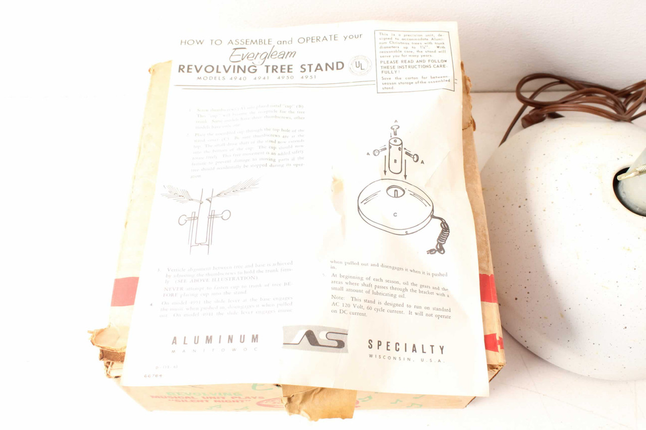 Vintage Evergleam Revolving Musical Christmas Tree Stand & Box Silent ...