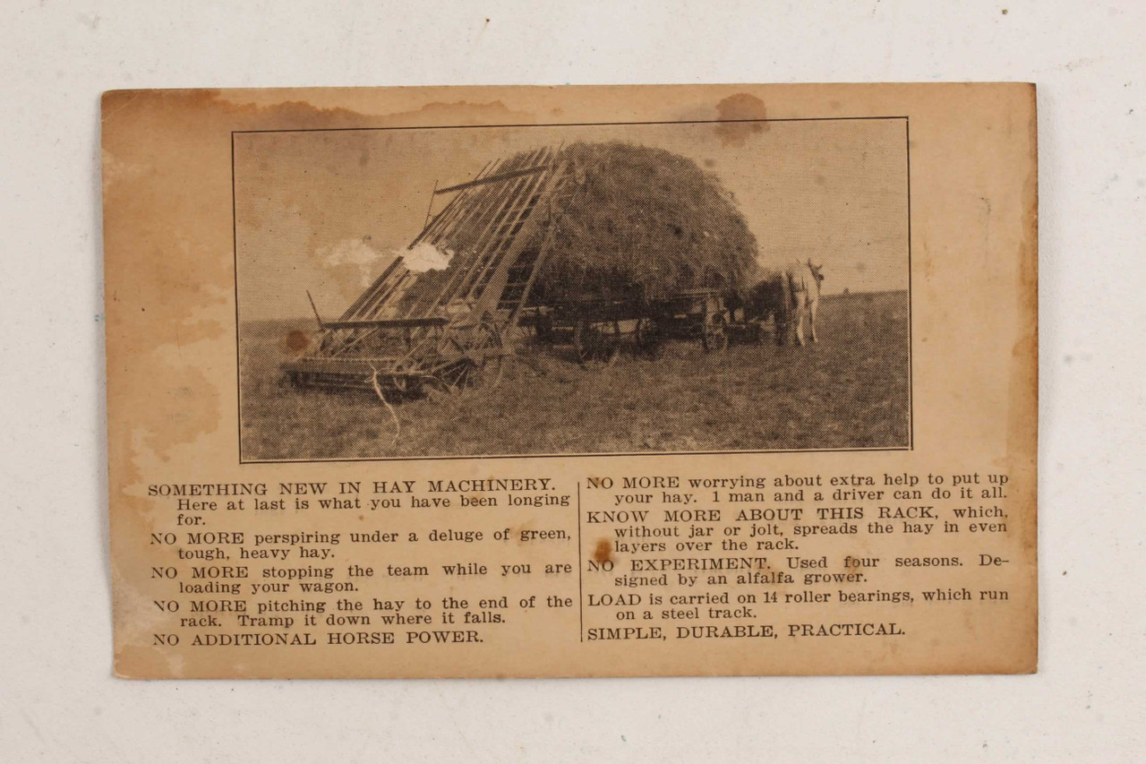 Antique 1918 The Jones Revolving Hay Rack Advertising Card 5 1/2" x 3 1 ...
