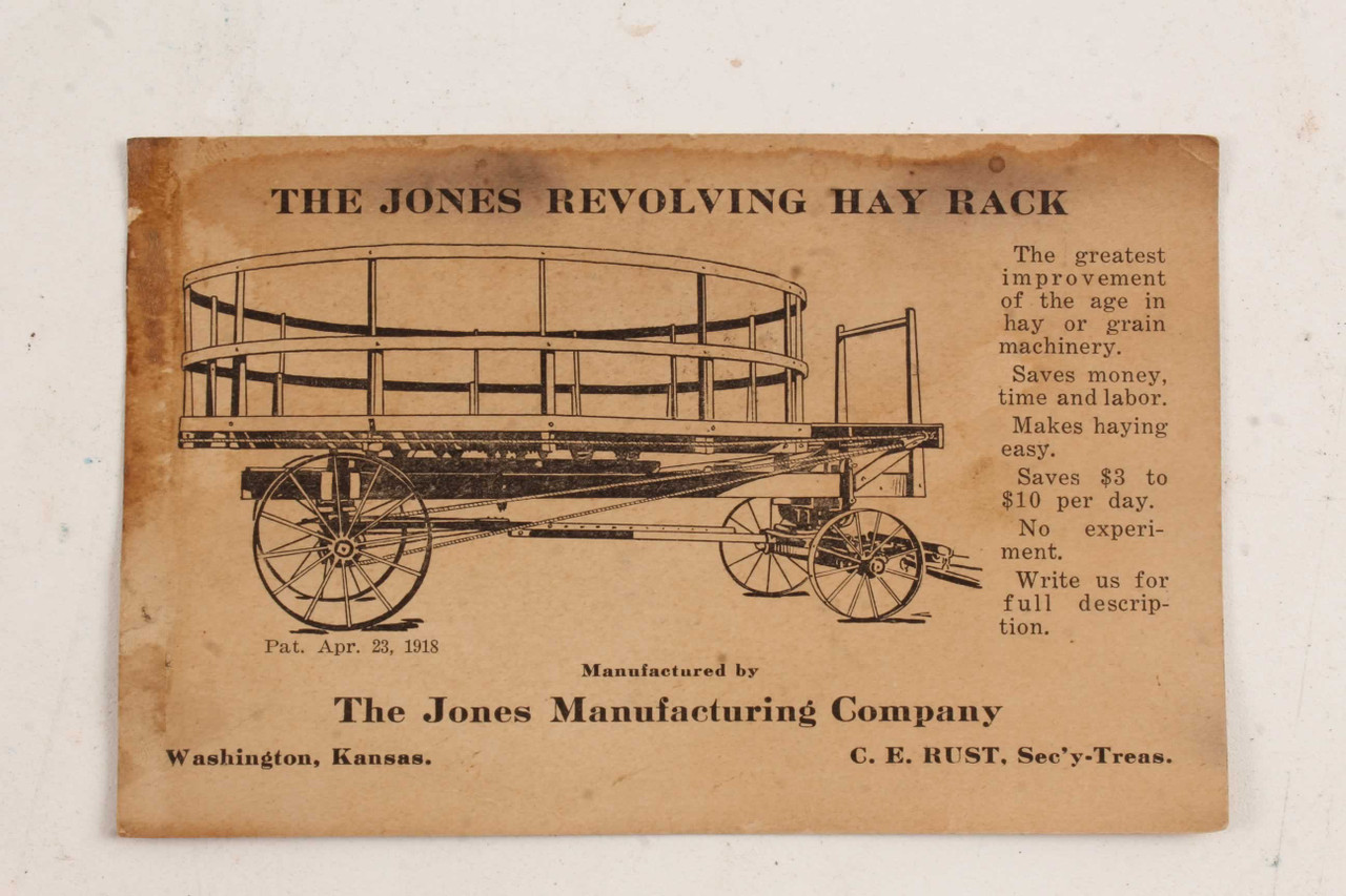 Antique 1918 The Jones Revolving Hay Rack Advertising Card 5 1/2" x 3 1 ...