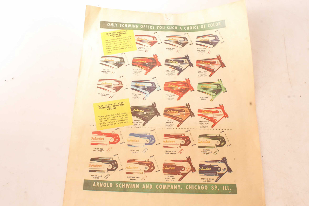 Original Vintage Schwinn Phantom Store Cardboard Sign & Color Chart ...