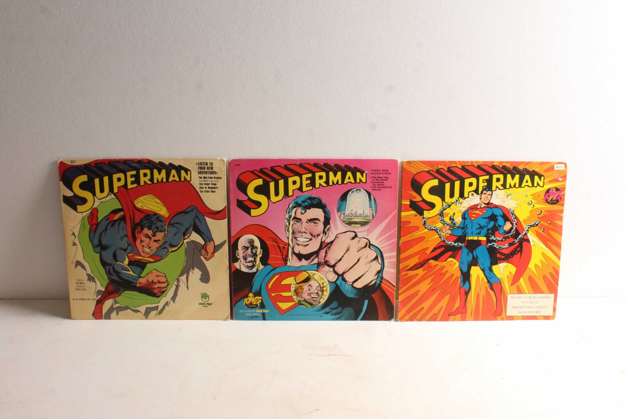 3 Vintage 1975 - 1977 Superman 33 1/2 Vinyl Records Great Cover Art ...
