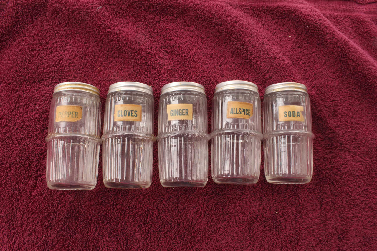 5 Antique Hoosier Kitchen Cabinet Spinning Spice Rack Jars