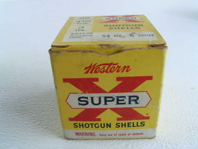 A full Western Super X vintage paper shotgun shell box of 410 gauge 3 ...