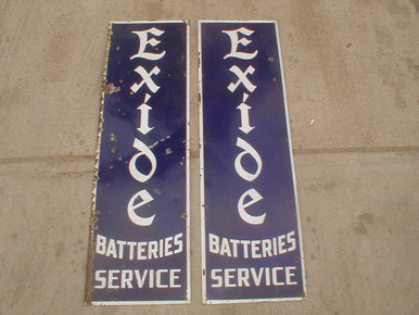 These 18" x 60" antique Exide Batteries porcelain advertising signs are ...