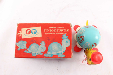 Vintage Fisher Price Tip Toe Turtle With Box Dated 1962