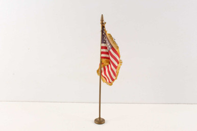 Vintage 48 Star Fringe Desk Top Flag Wood Pole & Cast Base