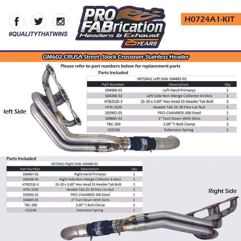 ProFab GM602 CRUSA Street Stock Crossover Stainless Header Complete Set ...
