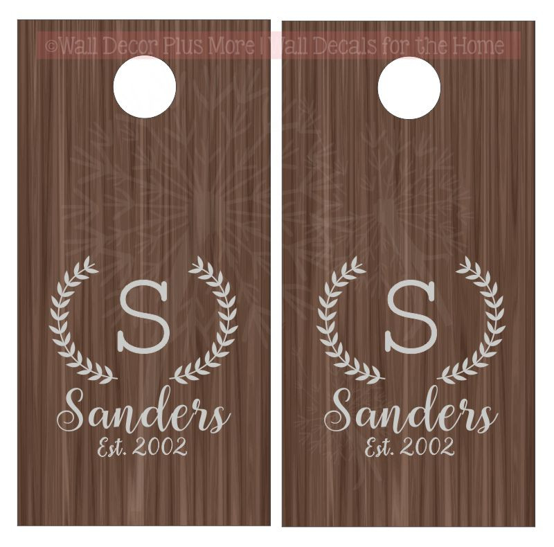 Custom Bean Bag Board Decals Stickers Laurel Wreath, Monogram Letter ...
