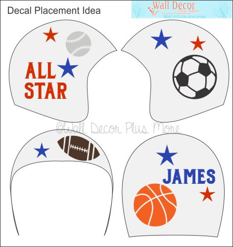 Cranial Helmet Band Decal Sticker Accessories Boys Sports Balls and Stars