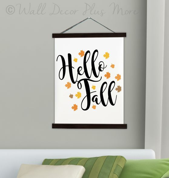 Wood Canvas Wall Hanging Decor Sign Hello Fall Art Autumn Leaves