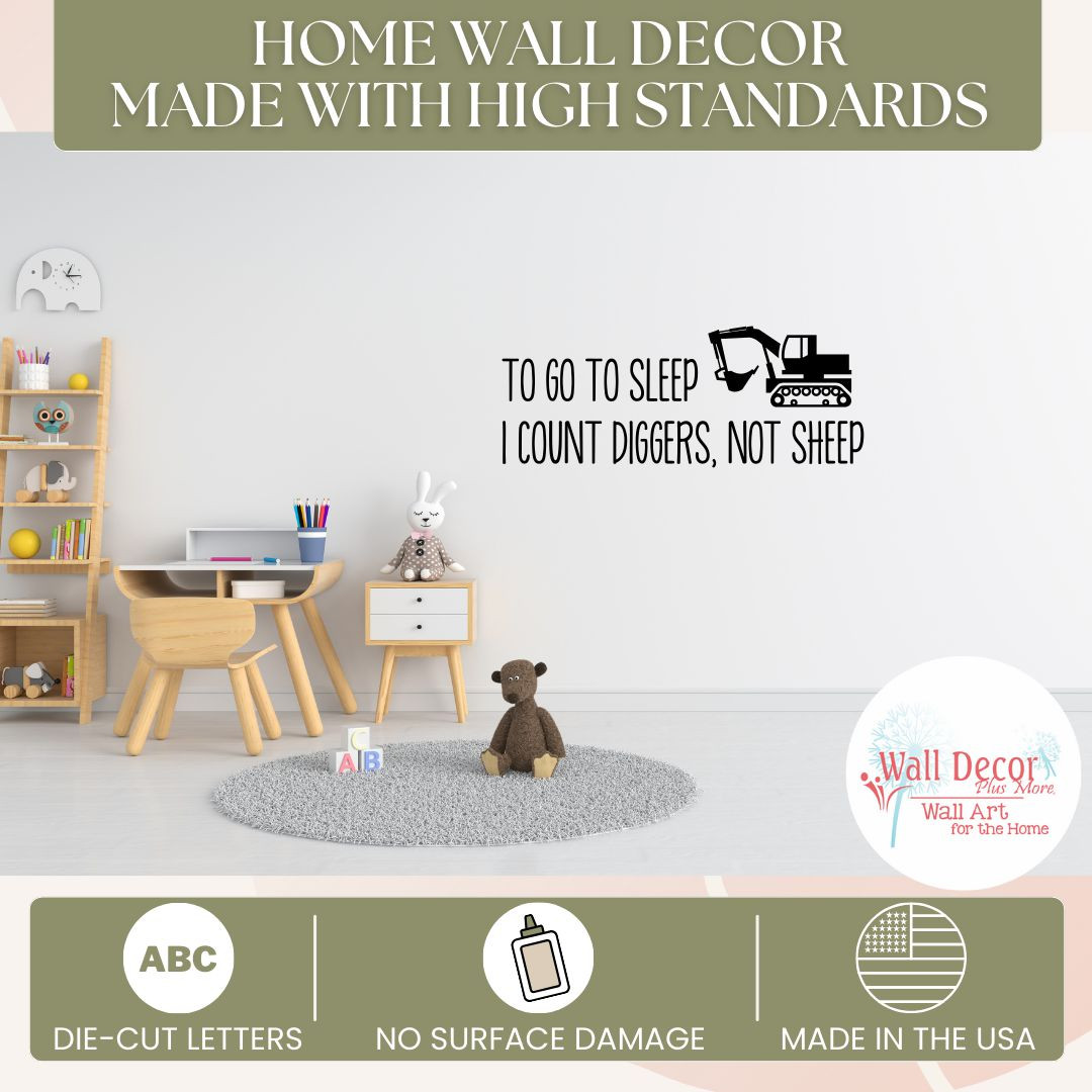 Construction Boys Room Wall Decal Art Sticker Count Diggers To Sleep