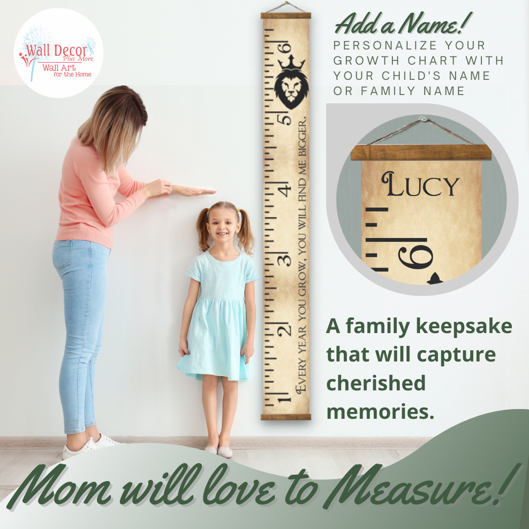 Lion Fabric Canvas Growth Chart Sign Baby Height Ruler Tracker