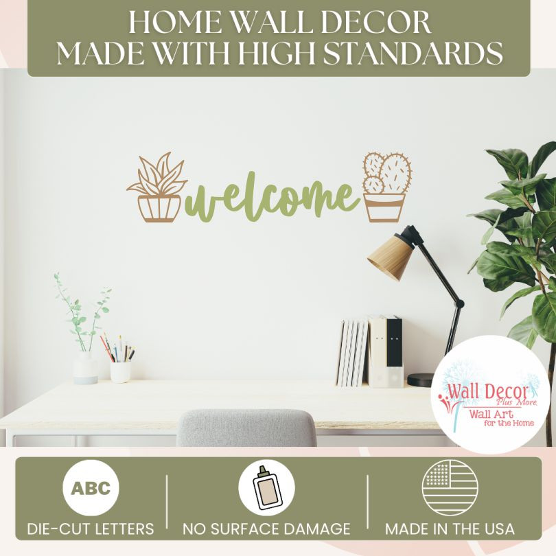 Plant Art Entryway Wall Sticker Cursive Welcome Lettering Wall Decal