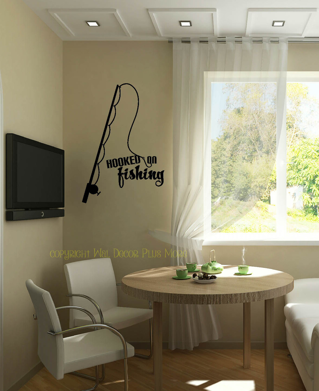 Fisherman Art Decor Hooked on Fishing Wall Decal Sticker with Fish Pole