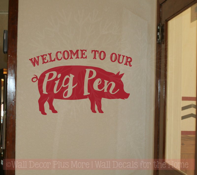 Pig Sign Farmhouse Metal Sign, Farm Animal Tin Welcome Sign, 'Funny