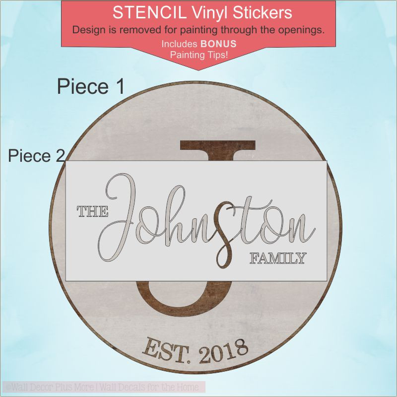 Personalized Family Est DIY 18in Round Stencil Vinyl Stickers for Wood