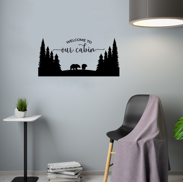Welcome Cabin Silhouette Rustic Deer Silhouette Cabin Sign Woodland