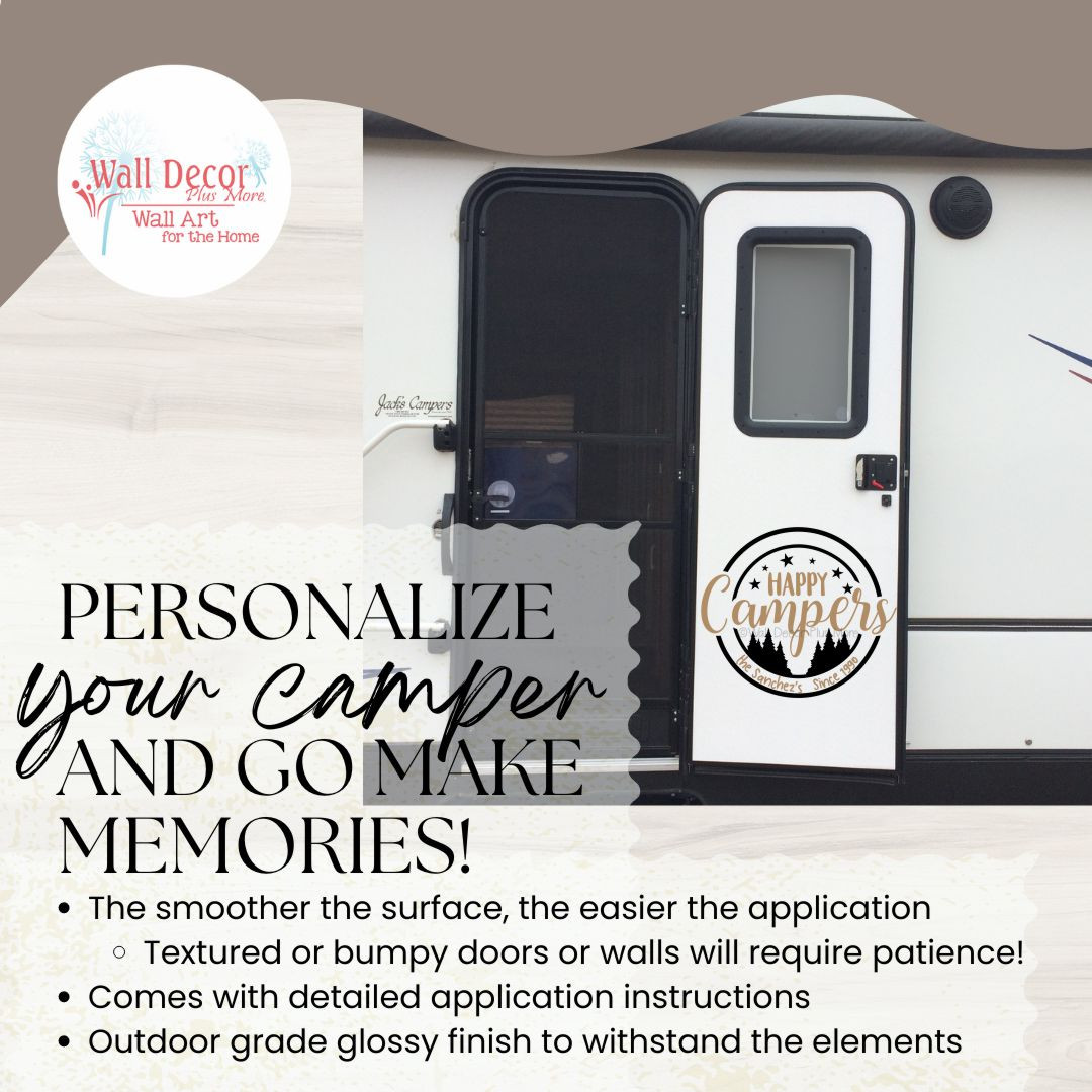 Happy Campers Personalized Custom Family Name & Date Camper Door Decal