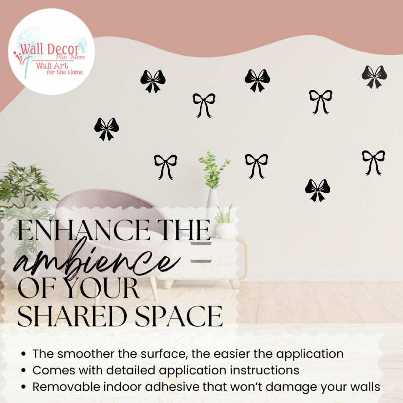 Bows and Ribbons Wall Art Decal Stickers, 5-Inch, 16pc, Colorful Home Decor